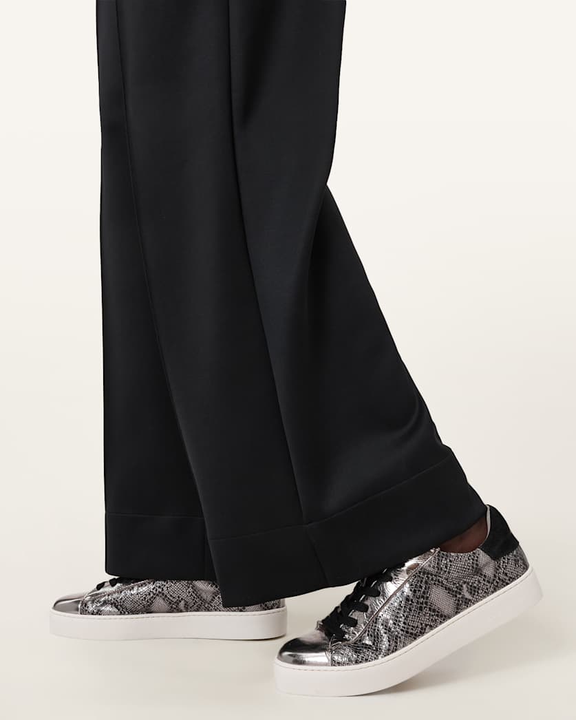 Shana Snake Print Low Top Leather Sneakers Silver/Black | ALLSAINTS US